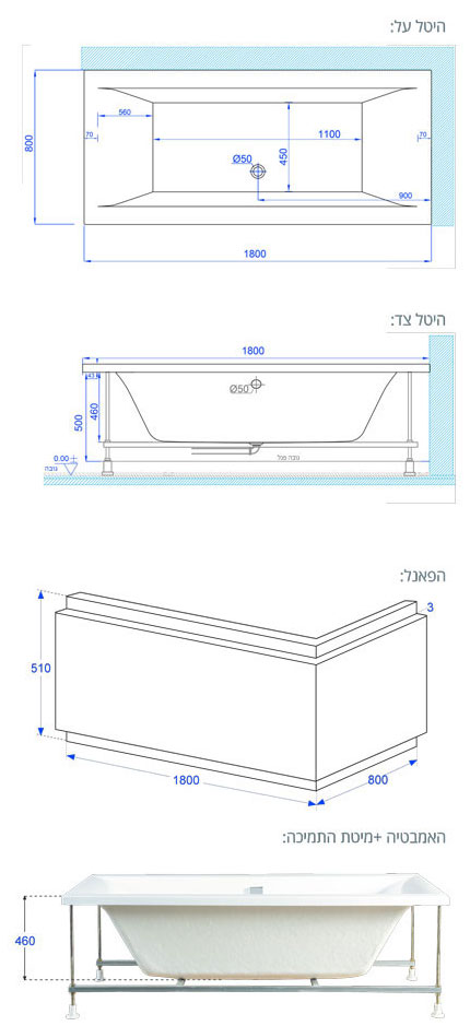 אמבטיה אקרילית מלבנית 180X80 סמ MTI-18 במחיר מנצח!|מרקו קרמיקה אונליין|MTI